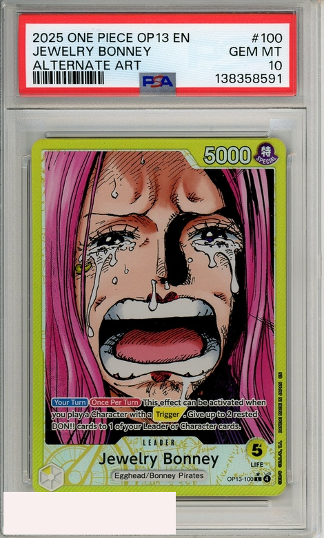 2025 ONE PIECE OP13-CARRYING ON HIS WILL JEWELRY BONNEY #100 ALT ART PSA 10