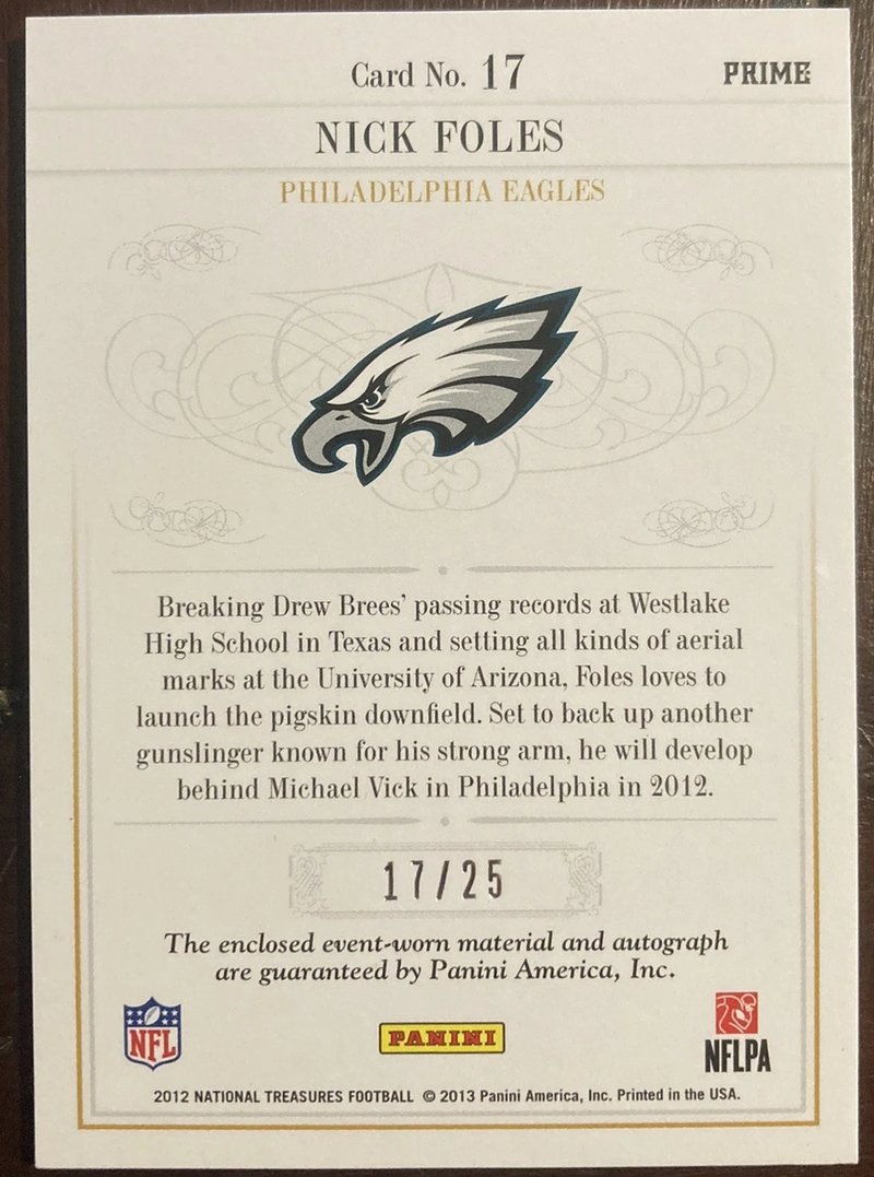 2012 Panini National Treasures - Rookie Colossal Nick Foles #17/25 ...