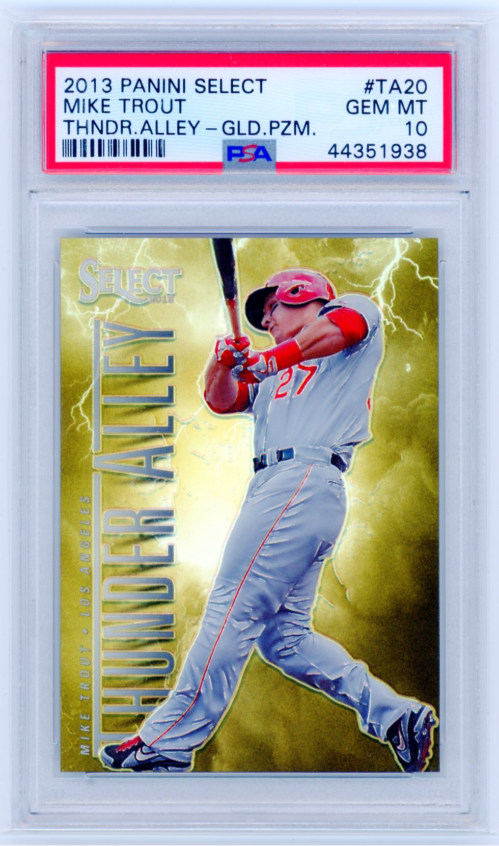 2013 Panini Select #TA20 Mike Trout Thunder Alley-Gold Prizm PSA 10 GEM ...
