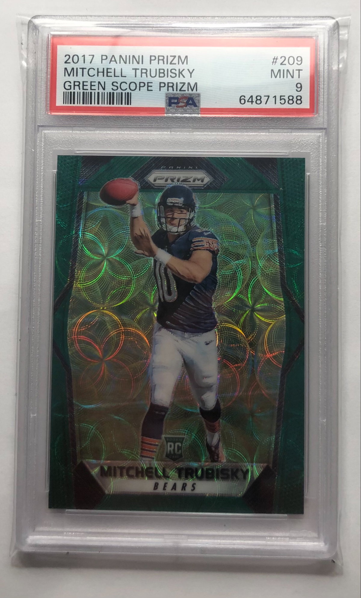 Mitchell Trubisky RC 2017 Panini Prizm GREEN SCOPE /99 Rookie QB PSA 9 ...